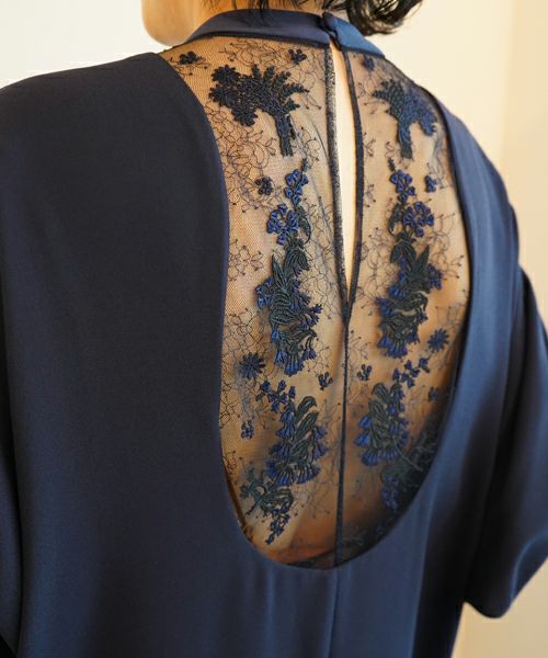 Mame Kurogouchi>Back Satin Crepe Georgette Emboridered Lace Mame Kurogouchi>Back Satin Crepe Georgette Emboridered Lace